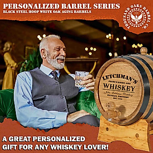 Personalized 20 Liter Oak Aging Barrel (5 gallon) with Stand, Bung and Spigot | Age Cocktails, Bourbon, Rum, Tequila, Beer, Wine and More! | Laser Engraved P5 Custom Whiskey Barrel Design