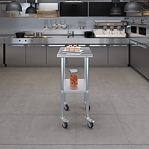 AmGood 24" x 18" Stainless Steel Work Table with Casters | Heavy Duty Metal Utility Table On Wheels | Kitchen Island Cart