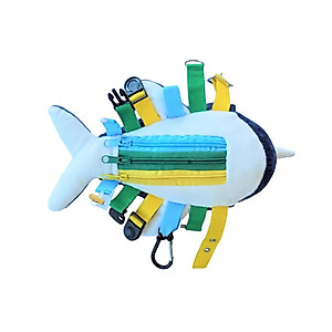 SENSORY4U Buckle Pillow Sensory Narwhal Stuffed Animal Fine Motor Development Toy Activity Plushie - Counting Sorting Zipper Skills Marble Maze Toy