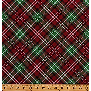 Cotton Christmas Plaid Red and Green Diagonal Plaid Holidays Cotton Fabric Print by The Yard