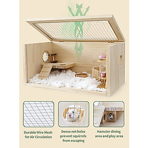 Rubor Wooden Hamster Cage Mice and Rat Habitat Small Animal Habitat for Rabbits, Guinea Pigs, Chinchillas with Openable Top and Large Acrylic Sheets