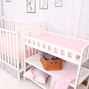 CaSaJa Pink Diaper Changing Pad Cover with Strap Holes Set of 3, Snug Fit 4-Sided Contoured Changing Table Pad 16x31 16x32, Fitted Change Pad Sheet for Baby Girl, 100% Silky Soft Microfiber