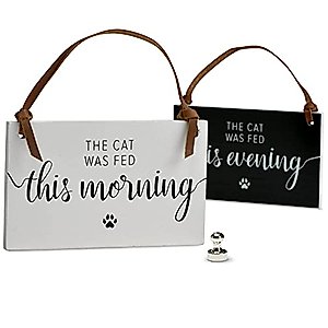 PYROH Cat Fed Reminder Sign - Magnet Included - Must Have Pet Accessories - AM/PM Indicator to Replace Cat Feeding Chart