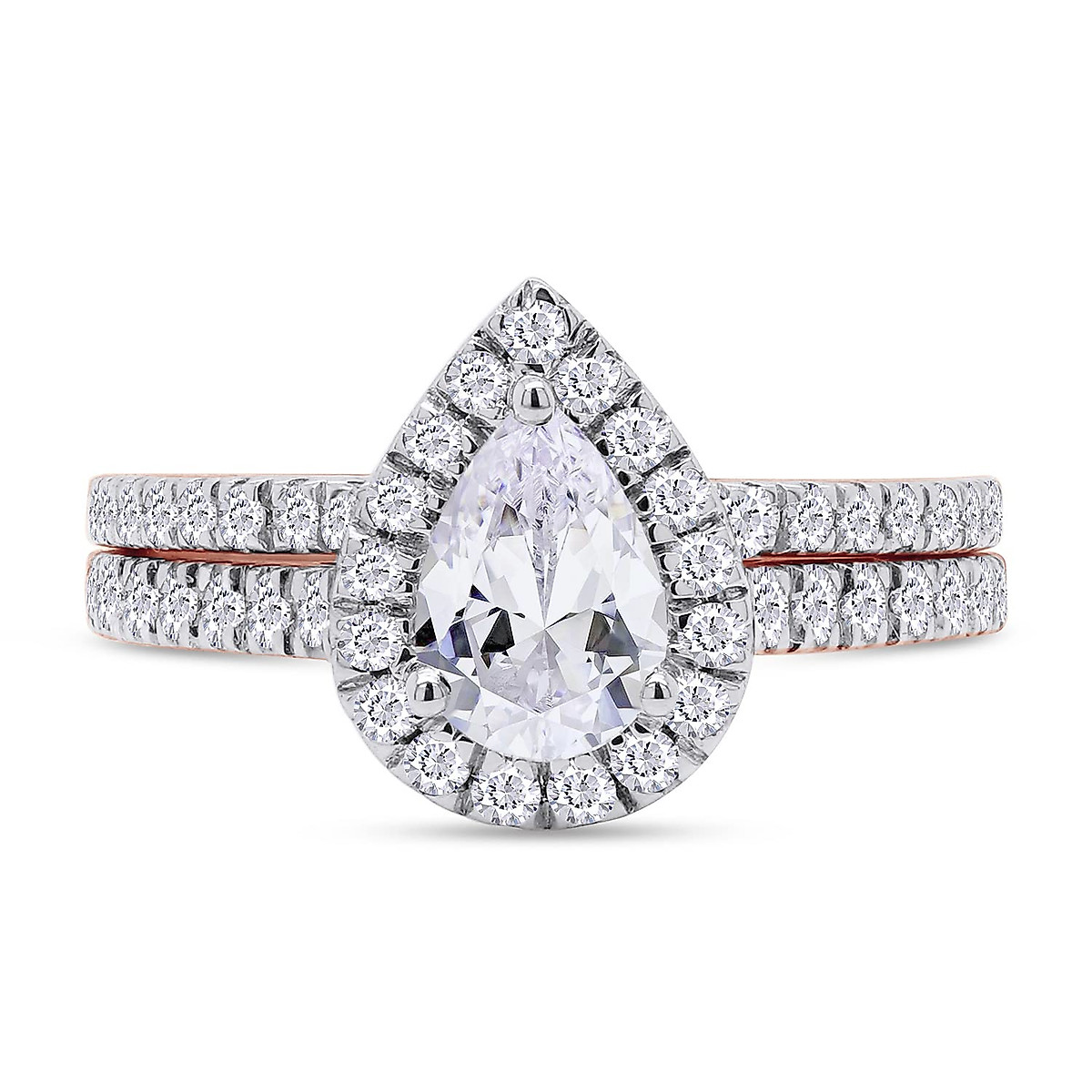 SAVEARTH DIAMONDS 14K Solid Rose Gold PearLab Grown Diamond Halo Bridal Wedding Ring Band Set 1 Cttw Jewelry For Women (Color-G-H,Clarity-VS-SI) - 5.5