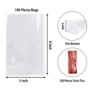 Morepack Flat Bottom Cellophane Bags,100Pcs 5x2x8 Inches Clear Cello Bags Flat Bottom Cellophane Treat Bags for Cookie