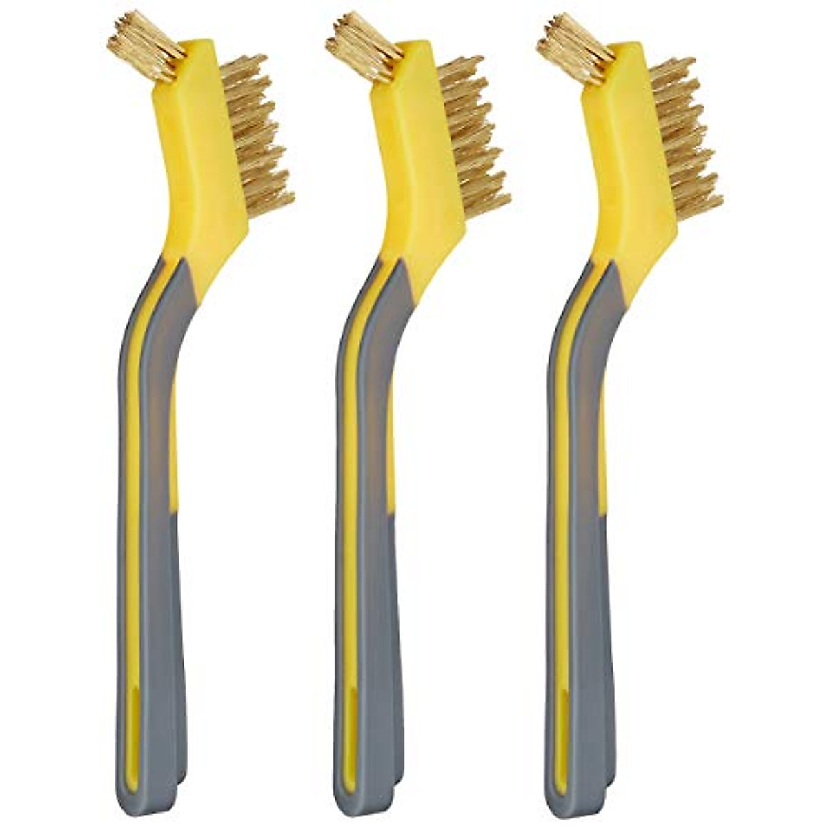 Amazon Basics Brass Mini Brushes, Soft Grip, 3-Pack, 1/2 inch, Yellow/Grey