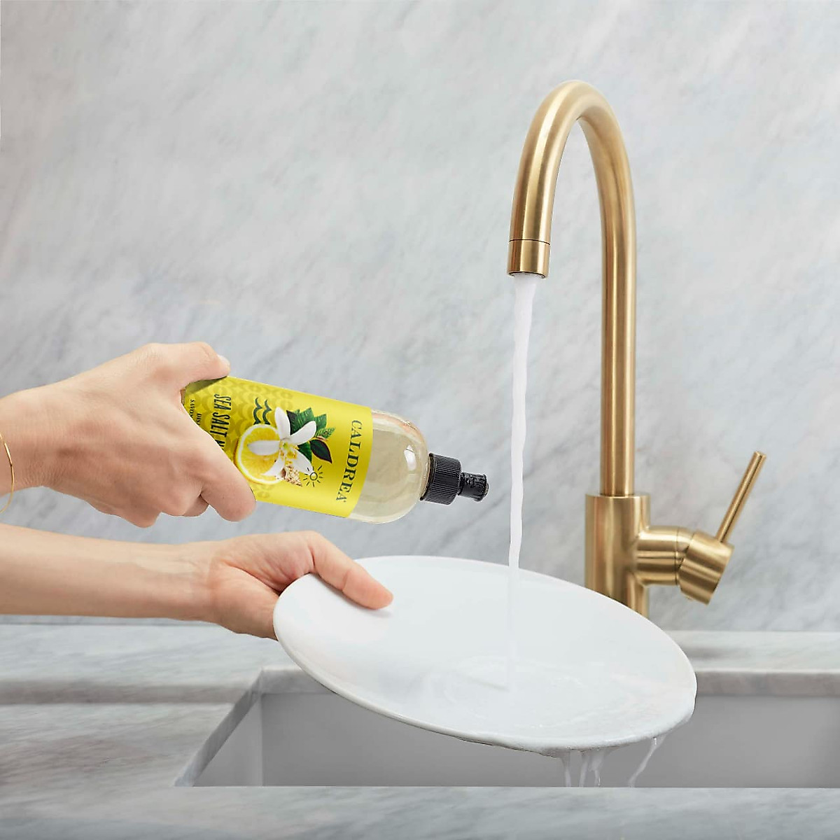 Caldrea Dish Soap, Biodegradable Dishwashing Liquid made with Soap Bark and Aloe Vera, Sea Salt Neroli, 16 oz , 3 Pack