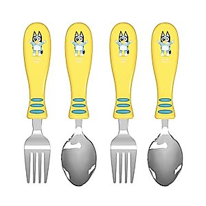 Zak Designs Bluey Kid Flatware Fun Character Art on Both Utensils, Non Slip Fork and Spoon Set is Perfect for Encouraging Picky Eaters to Finish Their Plates, 2 pack (4 PCS)