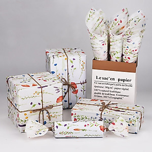 100 Sheets Purple Lavender Tissue Paper, 20x14 Inches, Wildflower Wrapping Tissue Paper Red Poppy Printed Art Decorative Tissue for Spring Wedding Gift Wrapping Supplies