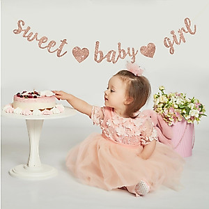 BEISHIDA Rose Gold Sweet Girl Baby Glitter Banner,NO DIY, Pre-Strung Baby Shower Gender Party Banner For Girl, Girl Baby Shower Decorations,Girl Baby Shower Sign,First Birthday party supplies
