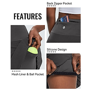 BALEAF Women's Pleated Tennis Skirts High Waisted Lightweight Athletic Golf Skorts Skirts with Shorts Pockets Gray Medium