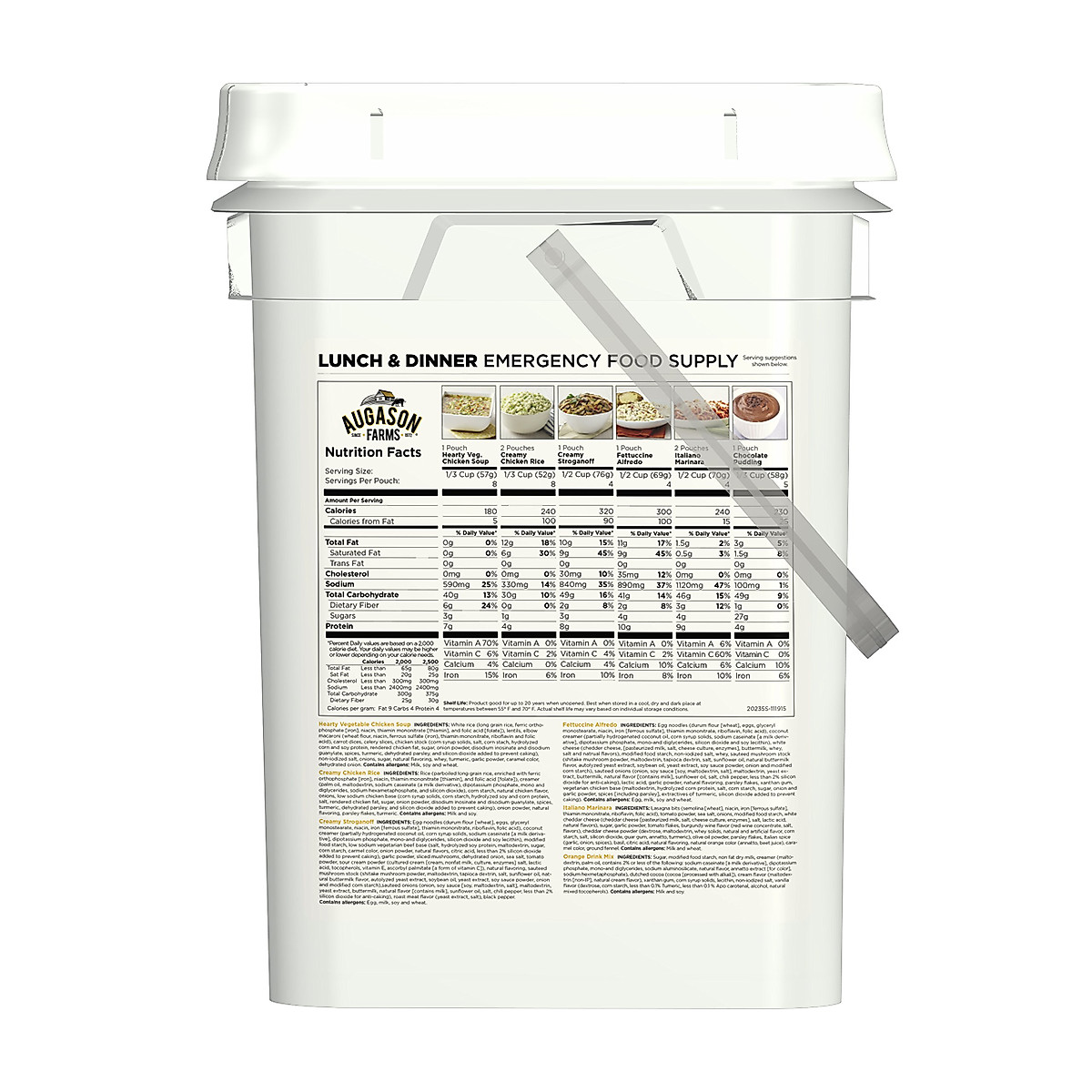 Augason Farms Lunch and Dinner Variety Pail Emergency Food Supply 4-Gallon Pail