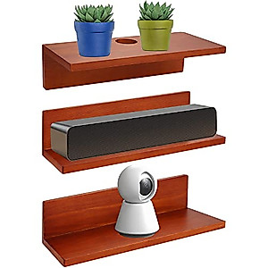 DGDCDV 3-Pack Small Floating Shelves for Wall, Wooden Wall Shelf for Smart Speaker or Action Figures, Display Shelf for Mini Decor with 2 Types of Installation - Adhesive & Drilling