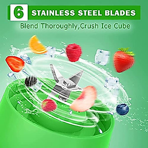 Portable Blender for Smoothies and Shakes,USB Rechargeable with 6 Stainless Steel Blades,Mini Blender with One Touche Operation,Made with BPA-free Material,Handheld Personal Size Blender for Kitchen,Travel and Sport