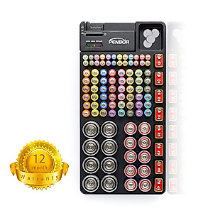 PENBOR Battery Organizer Storage Case with No Lid Snap, Portable Tester, Just The Right Size Slot Wall-Mounted Design,Holds 110 Batteries Various Sizes for AAA, AA, 9V, C, D and Butt