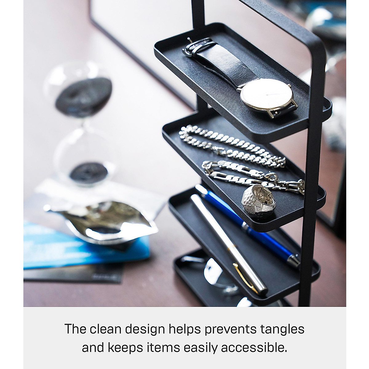 Yamazaki Home Tower 4-Tier Accessory Tray - Jewelry Holder & Storage Organizer - Steel, One Size, Black