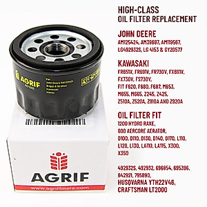 Agrif Replacement 2-Pack Oil Filter Fits For John Deere AM125424, Tecumseh 36563, Kawasaki 49065 7007, Pro Performance Lawn Mower Oil Filter