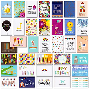 36 Pack Birthday Cards with Envelopes Bulk, Blank Inside for Office, Friends, and Kids (36 Unique Assorted Designs, 4x6 in)