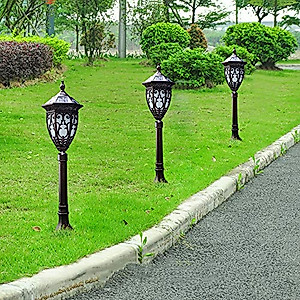 Outdoor Aluminum Cast Glass Lantern Solar LED Column Light Post Lamp American Home Villa Courtyard Lawn Pillar Light Outside Park Street Light IP65 Rainproof Decoration