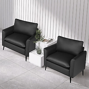 TYBOATLE Accent Chair, Black Leather Accent Chair, Comfy Living Room Chair, Cozy Reading Sitting Chair, Mid Century Modern Accent Chairs, Arm Reception Chairs, Lobby Chair,Office Furniture