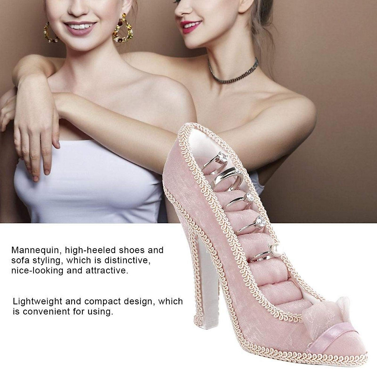 Fashion Jewelry Display Stand, Sparkle Silver High Heel Ring Holder, Jewelry Rack, Model Dress High-heeled Shoes Earring Necklace Ring Jewelry Holder Stand Display for Girls Bridal Gift(04)