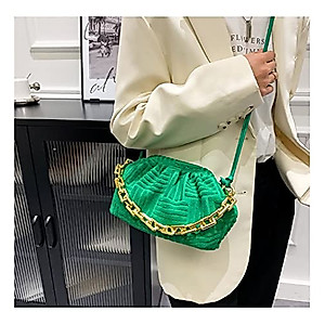 Soft Cotton Shoulder Bag for Women Metal Chain Clutch Hobo Evening Handbags Cross Body Color Green