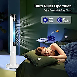 COSTWAY Tower Fan with Remote Control, Portable 47.5-Inch Standing Floor Fan with 80˚ Oscillating, 15H Timer, 3 Modes and 3 Speeds, Quiet Bladeless Fan for Bedroom Living Room Office, White