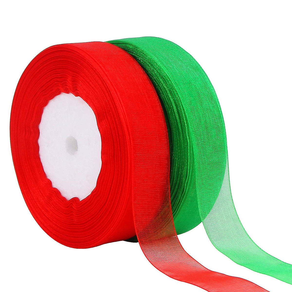 DECYOOL 2 Rolls 100 Yards Christmas Ribbons Organza Holiday Festival Ribbons 0.8" Wide for Gift Wrapping Decoration, Red & Green
