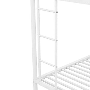 Cotoala Twin Over Full Metal Bunk Bed with Sturdy Steel Frame, Bunkbed with Twin Size Trundle, Two-Side Ladders, No Spring Box Required, White