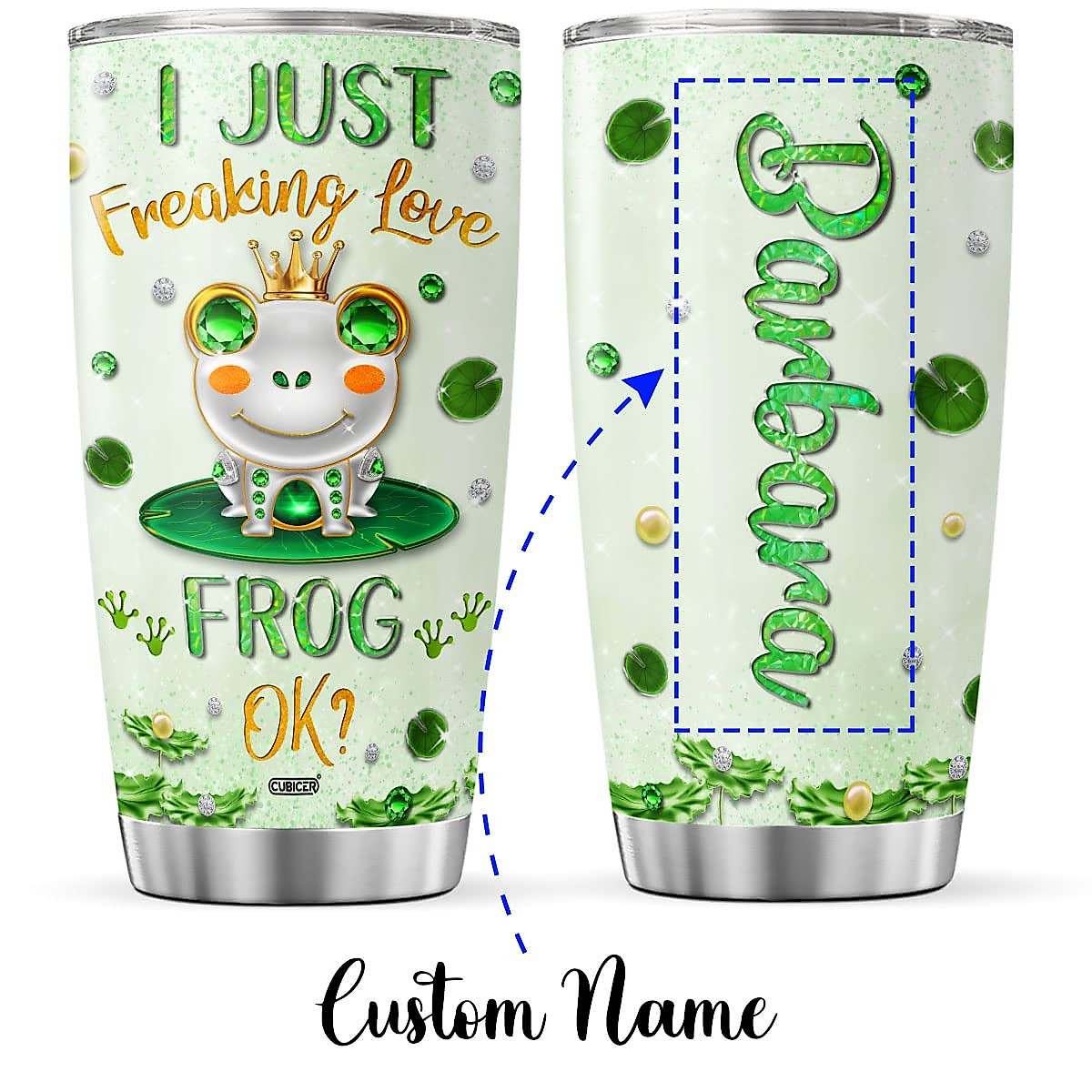 CUBICER Personalized Coffee Tumbler Frog Jewelry Style Custom Name Cute Birthday Gifts For Women Girls Friends Mom Kids Teens Insulated Cup Travel Mug With Lid Oz Cold Steel Cups