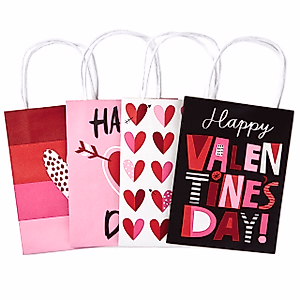 Hallmark 7" Small Valentine's Day Paper Gift Bags Assortment (Pack of 4: Pink and Red Hearts) for Kids, Treats, Galentines Day