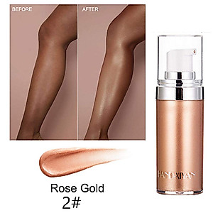 Go Ho Face Body Illuminator,Liquid Highlighter Makeup Drops,Moisturizing Face Luminizer,Waterproof Smooth Liquid Spray Shine Shimmer Glow Foundation Glitter Body Makeup(#2 Rose Golden)