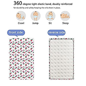 Rose Themed Fitted Mini Crib Sheets,Portable Mini Crib Sheets Soft and Breathable Bed Sheets-Great for Boy or Girl Room or Nursery,24“ x38“,Rose Dark Coral