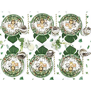 Safari Jungle Baby Shower Plates Set Decorations Boy Birthday Party Supplies Serves 25,Sage Green Plates Napkins Cups and Straws Animals Theme Disposable Tableware Set