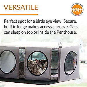 K&H Pet Products EZ Mount Penthouse Window Sill Cat Bed, Cat Hammock for Window Cat Perch Cat Shelf, Sturdy Cat Window Perch for Large Cats, Cat Window Bed Cat Furniture, Cat Window Hammock Gray/Black