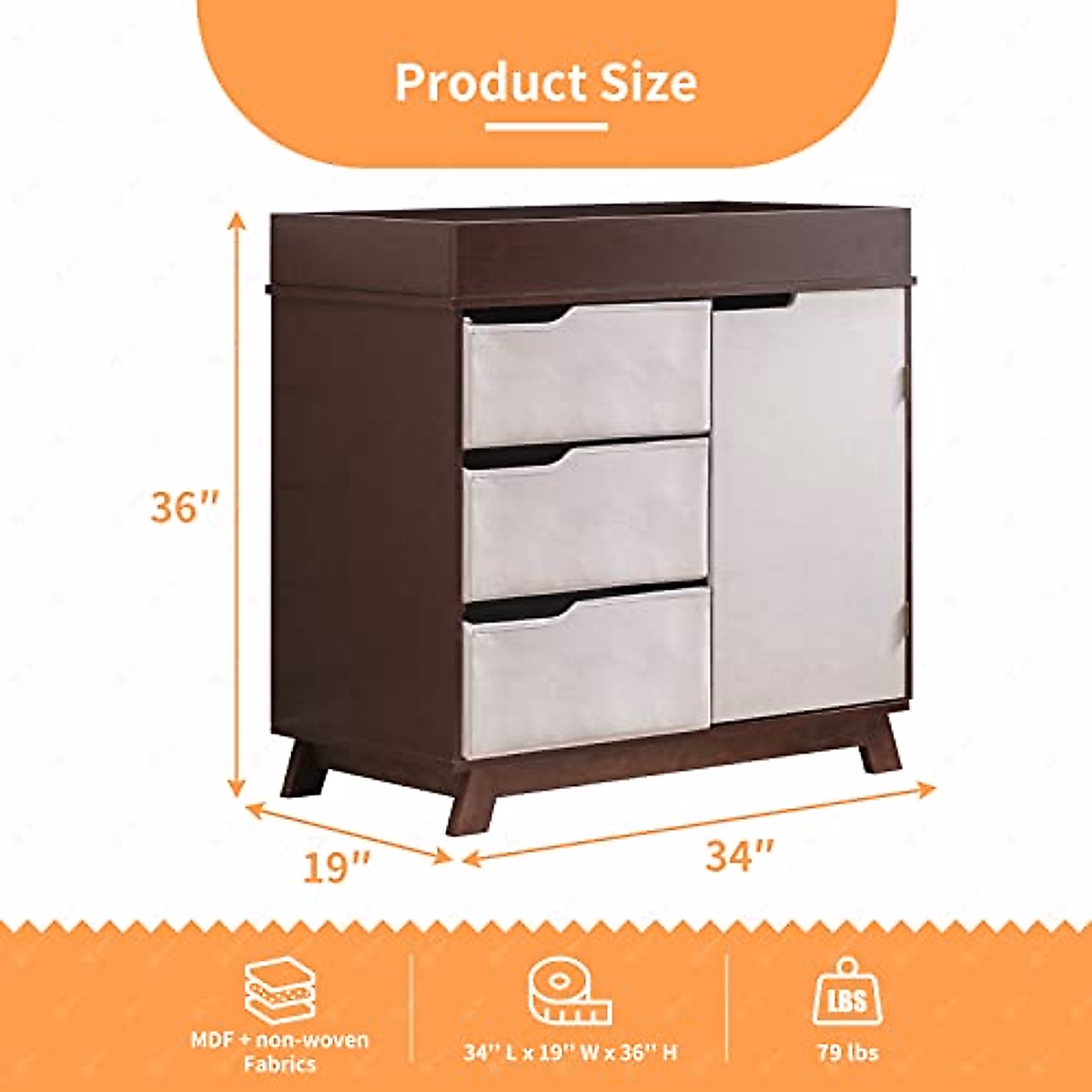 Changing Table for Baby with 3 Drawers, Modern Baby Changing Tables with Open Door Storage Cabinets, Infant Diaper Changing Table Dresser, Mix Color Furniture Style Baby Changing Station