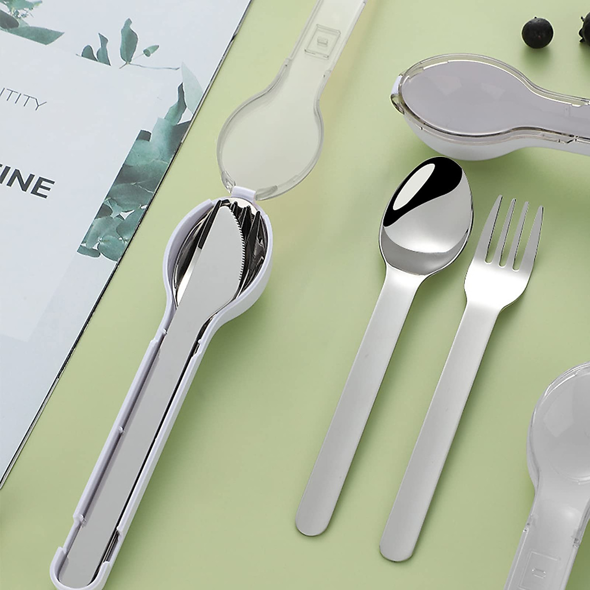 VANRA 3-Piece Portable Flatware Set Pocket Utensils Set 18/8 Stainless Steel Fork Spoon Knife Set with Case for Lunch Travel Camping School Work Picnics (Grey)