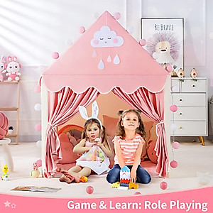 SISTICKER Kids Play Tents for Girls Large Fairy Playhouse for Kids Princess Castle Tent Gift Toys for Girl Toddler Children Play House (Pink) (Pink Tent)