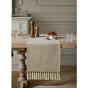 ZeeMart Beige Table Runners 72 Inches Long, Burlap Linen Style Rustic Farmhouse Table Runner, Boho Woven Dining Table Runner, 13x72 Inches, Oatmeal Beige