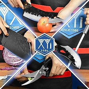 XYJ Authentic Since1986,Professional Knife Sets for Master Chefs,Camping Chef Knife Set with Bag,Sheath,Culinary Kitchen Butcher Meat Knives,Slicing Cooking Cutting,Full Tang,High Carbon Steel