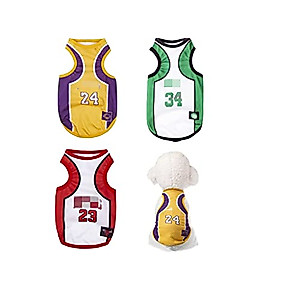 3Pack Dog Shirt Clothes for Small Dogs Girl Puppy Clothes for Chihuahua Yorkies Bulldog Clothes for Medium Dogs Boy Basketball Jersey Pet Outfits Dog Shirt Apparel Accessories (M(4-5.5lb), 3 Pack)