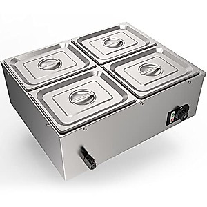 Commercial Food Warmer, 1500W 110V 4-Pan Electric Steam Table 15cm/6inch Deep, Professional Stainless Steel Buffet Bain Marie 44 Quart for Catering and Restaurants