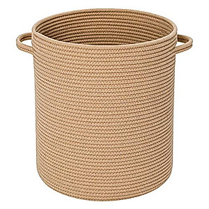 13" x 13" x 15" Medium Storage Basket with Lid, Cotton Rope Storage Baskets, Laundry Hamper, Cloth Bin, for Clothes Towels Blankets Storage in Living Room, Large Basket Full Beige with Cover
