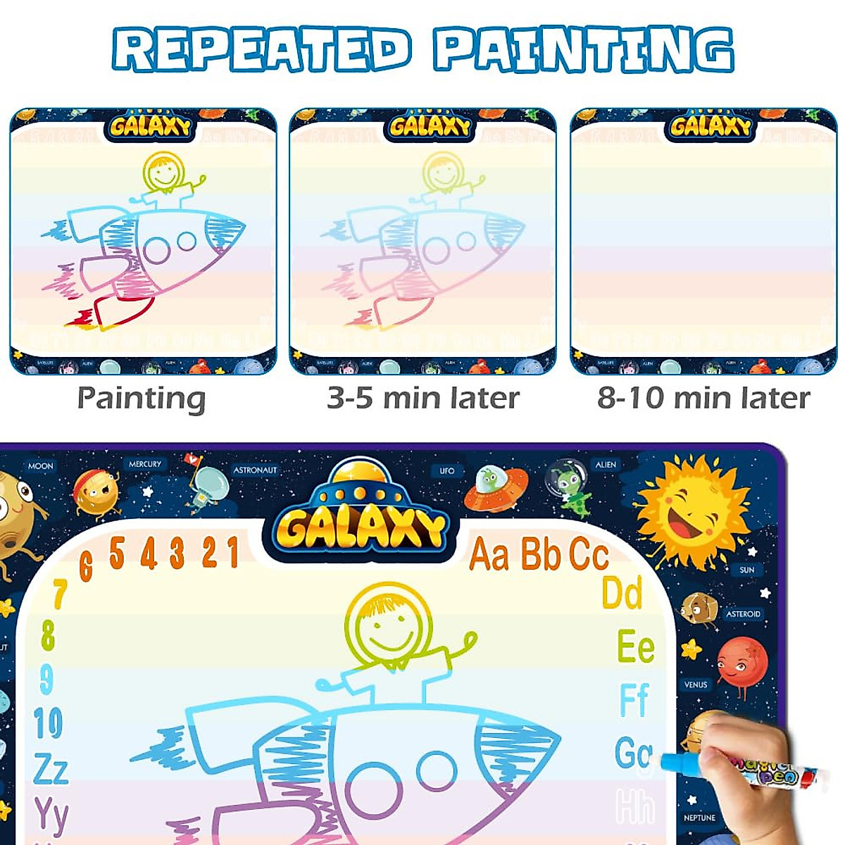 Jasonwell Aqua Water Doodle Mat 48 x 36 Inches Large Magic Drawing Doodling Mat Coloring Mat Educational Toys Christmas Birthday Gifts for Kids Toddler Boys Girls Age 2 3 4 5 6 7 8 Year Old (Galaxy)