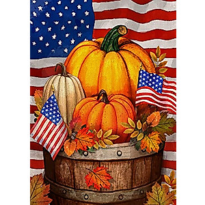 Furiaz Fall Thanksgiving Pumpkin Small Decorative Garden Flag, Autumn Maple Leaves Yard Outside Decorations, Patriotic American Farmhouse Burlap Outdoor Decor Double Sided 12 x 18