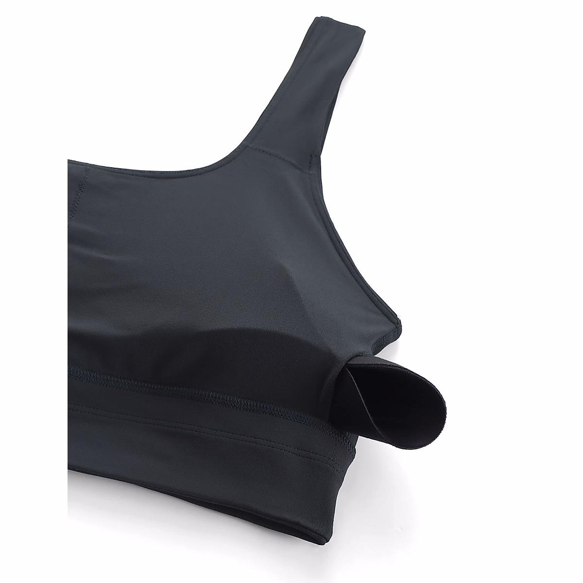 CRZ YOGA Butterluxe Womens U Back Sports Bra - Scoop Neck Padded Low Impact Yoga Bra Workout Crop Top with Built in Bra Melanite Medium