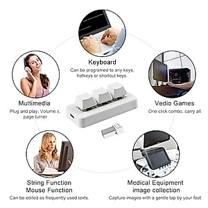 PCsensor 3-Key Mini Keypad 2.4G Wireless USB 2 in 1 Mechanical Gaming Keyboard Hot Key Customized Program with RGB Led for Gaming OSU Office Work