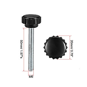 uxcell 2pcs Knurled Clamping Knobs M6 x 50mm Metric Zinc Plated Carbon Steel Male Thread Thumb Screw on Type 20mm Plastic Round Head Threaded Hand Bolt Stud Knobs Black