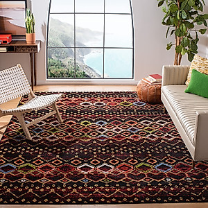 SAFAVIEH Amsterdam Collection Area Rug - 5'1" x 7'6", Dark Grey & Ivory, Moroccan Boho Design, Non-Shedding & Easy Care, Ideal for High Traffic Areas in Living Room, Bedroom (AMS108H)