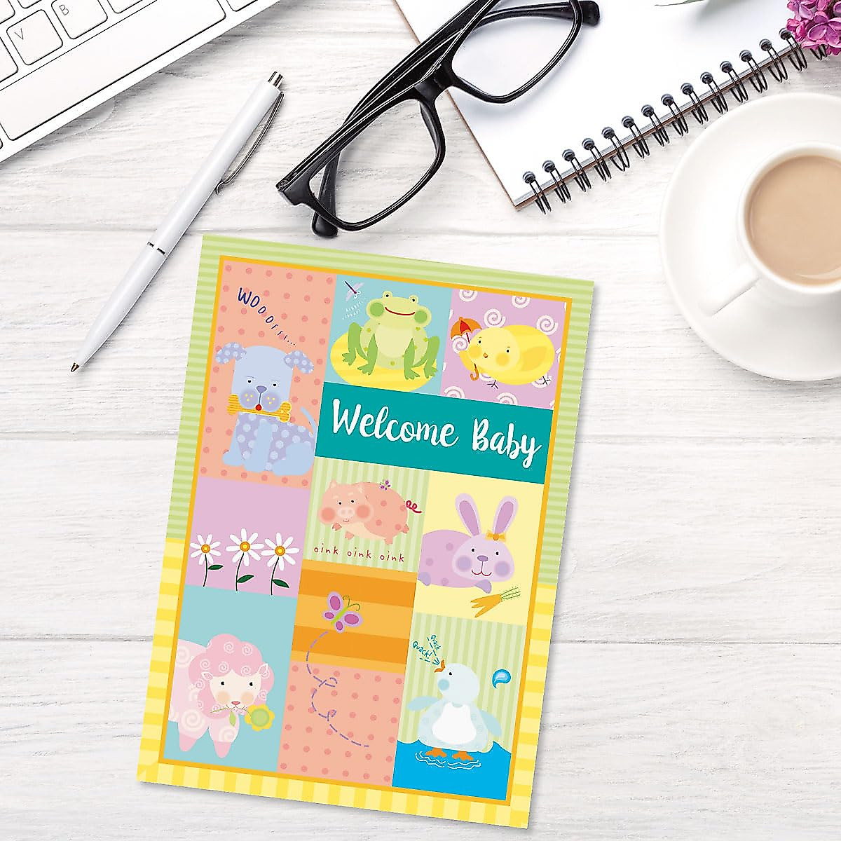 Current Baby’s Here Congratulations Greeting Cards - 8 Pack (4 Designs), Sentiments Inside, With White Envelopes, Large 5 x 7 Inch